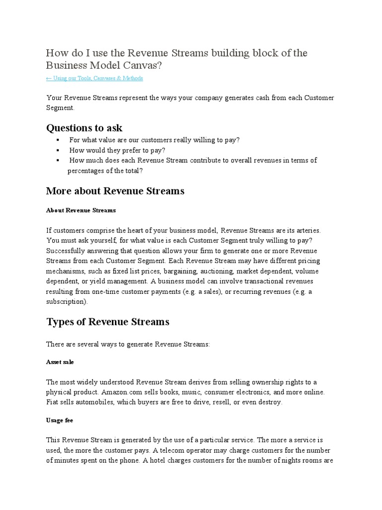 How Do I Use The Revenue Streams Building Block of The Business Model ...