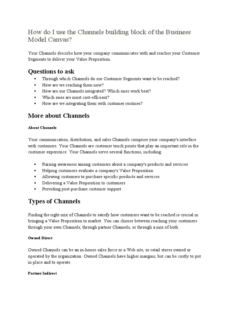 Using Channels in Business Model Canvas | PDF