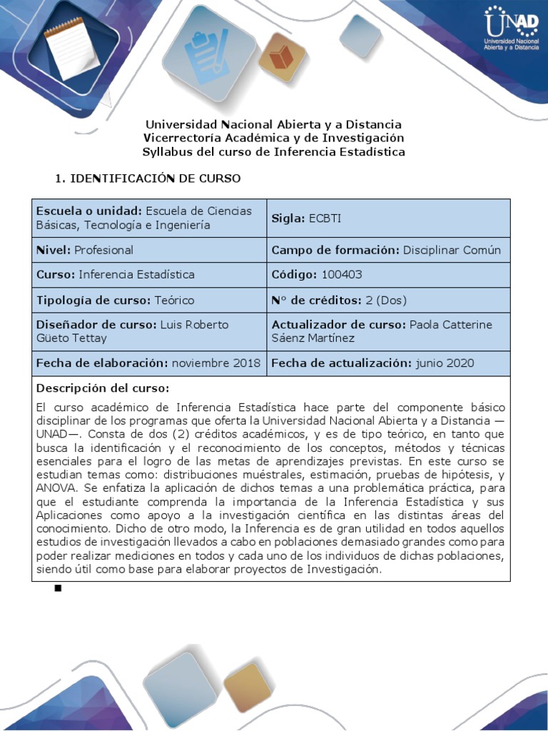 Syllabus Del Curso Inferencia Estadística PDF | PDF | Muestreo (Estadísticas) | Análisis de ...