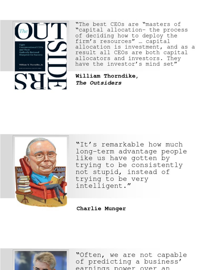 William Thorndike,: The Outsiders | PDF | Value Investing | Investor