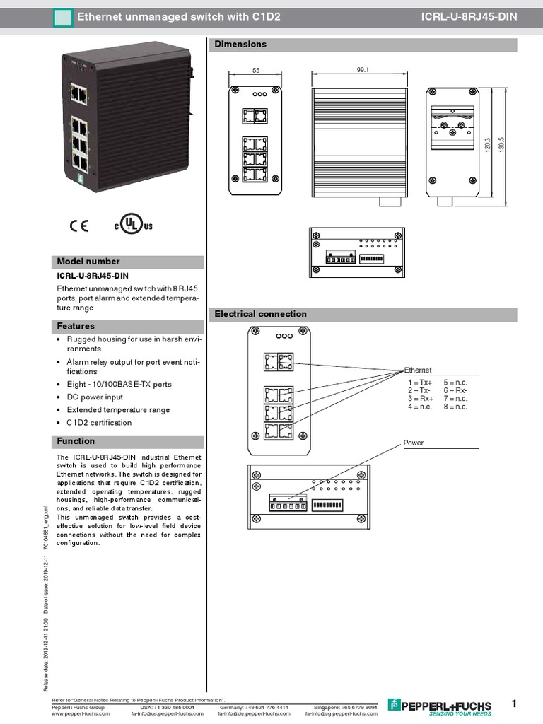 Dimensions: ICRL-U-8RJ45-DIN | PDF | Ethernet | Electronic Engineering