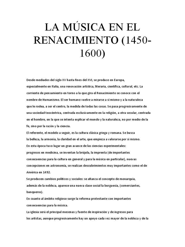 La Música en El Renacimiento | PDF | Canciones | Melodía