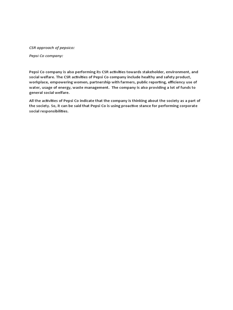 CSR Approach of Pepsico | PDF