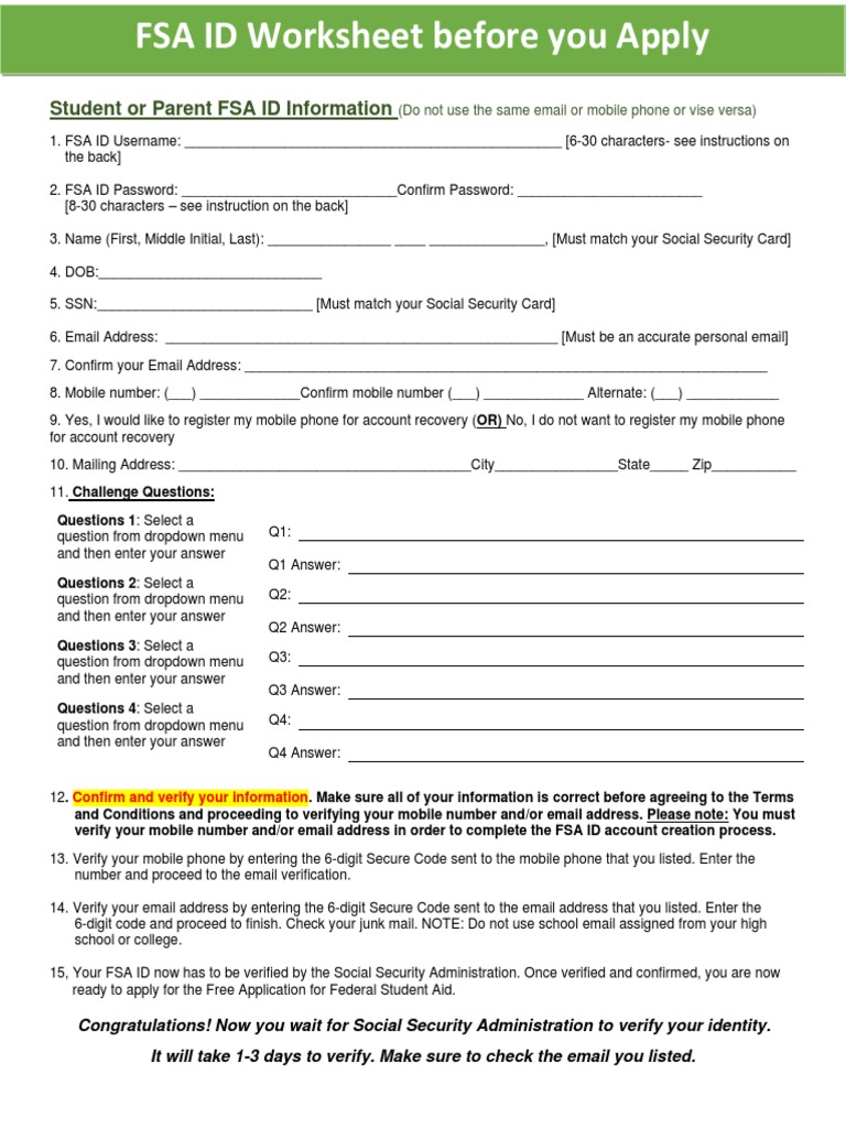 Fsa Id Instructions 2019 | PDF | Social Security Number | Email Address
