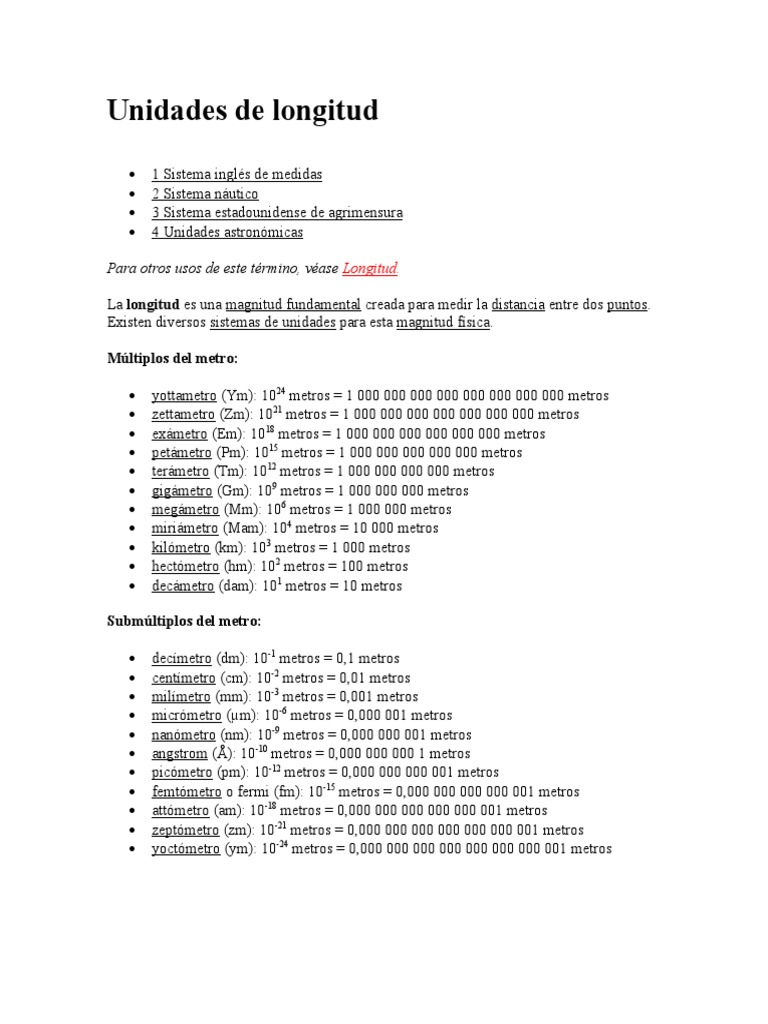 Unidades de Longitud, Sistema Náutico y Otros | PDF | Pie (unidad ...