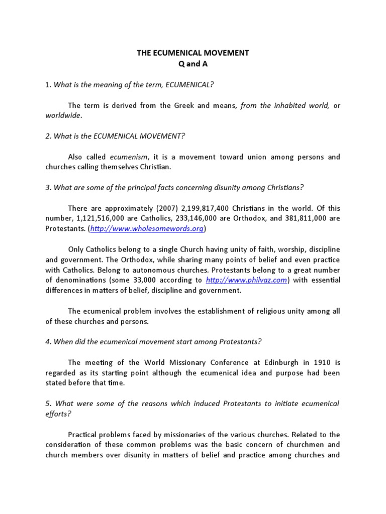 The Ecumenical Movement | Download Free PDF | Ecumenism | Catholic Church