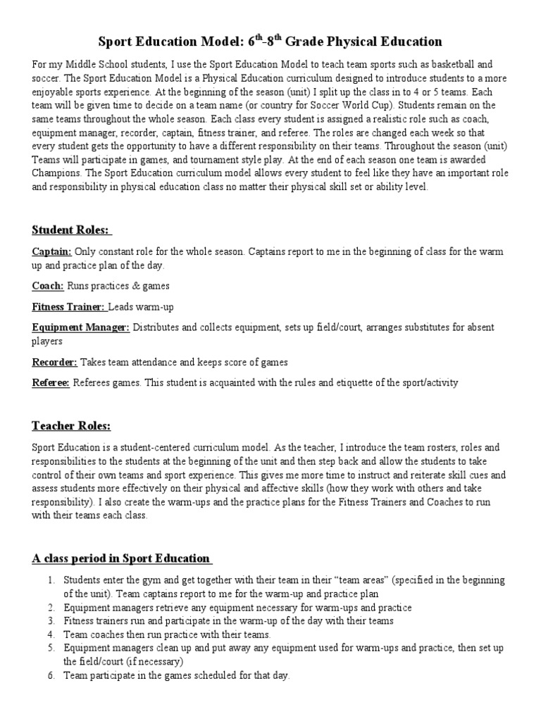 Sport Education Model | PDF | Physical Education | Sports