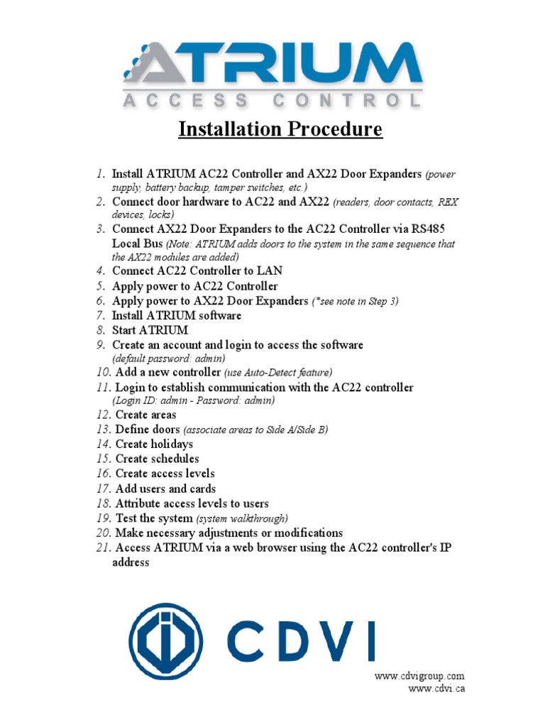 ATRIUM Installation Procedure | PDF