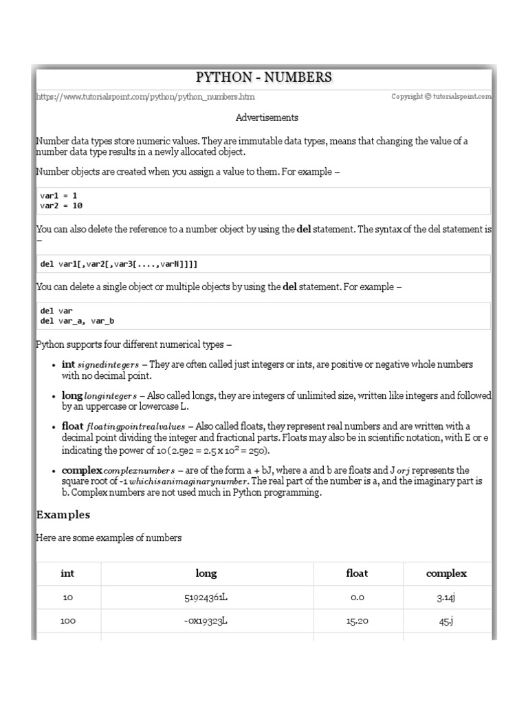 Python - Numbers: Var1 1 Var2 10 | PDF | Trigonometric Functions ...