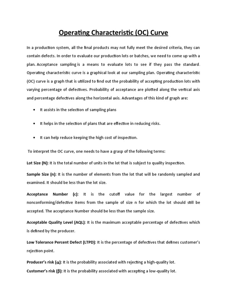 Operating Characteristic (OC) Curve | PDF | Sampling (Statistics ...