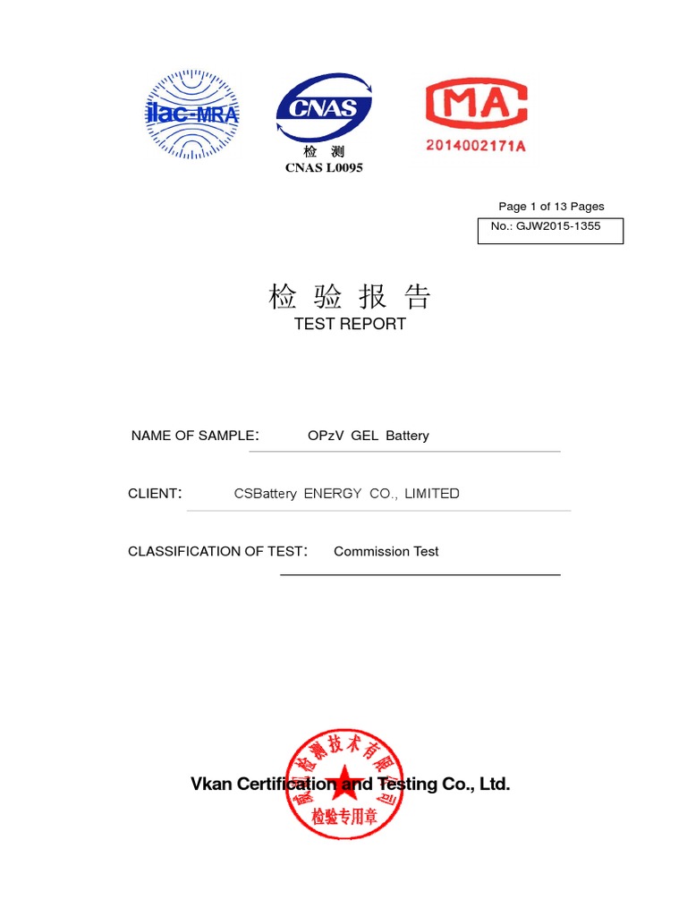 301 CSBattery IEC60896-21 2004 OPZV 2V Test Report PDF | PDF | Voltage ...