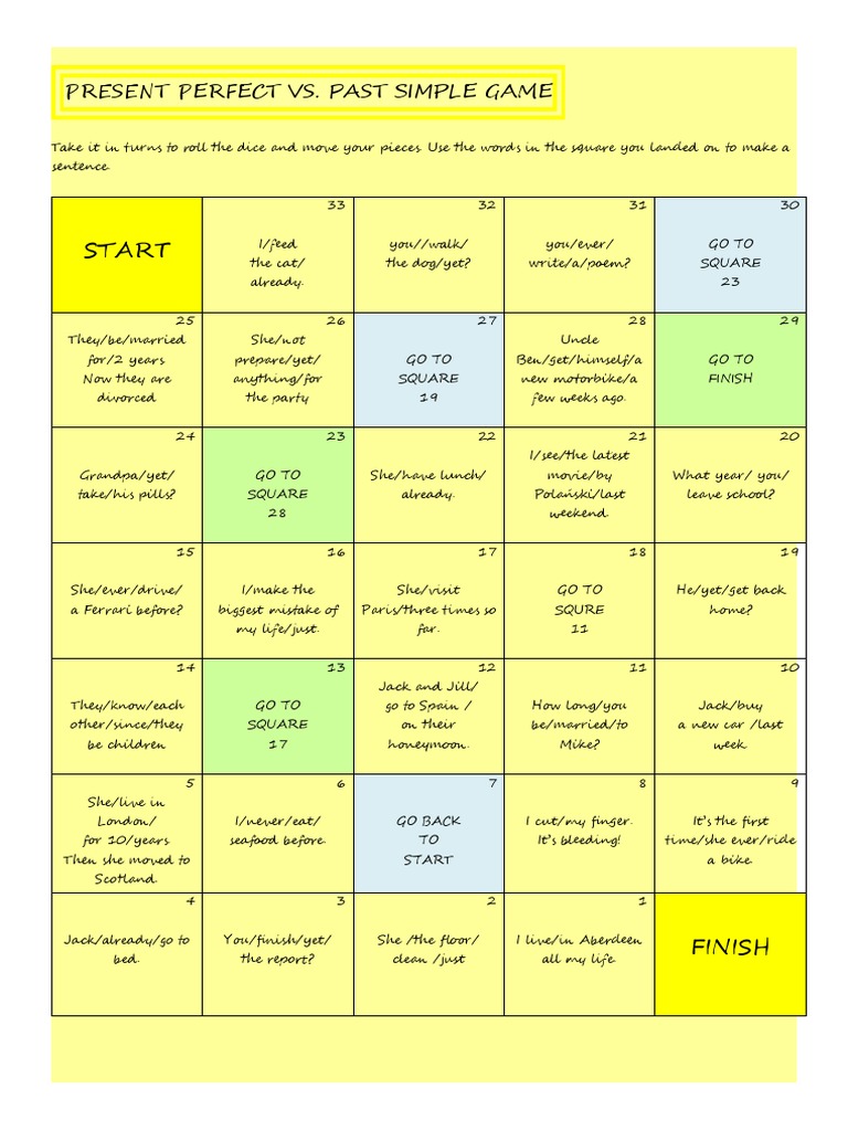 Present Perfect Vs Past Simple Game Fun Activities Games - 62402 | PDF