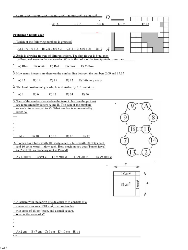 Math Kangaroo 2003: Level of Grades 5 - 6 | PDF | Rectangle | Triangle