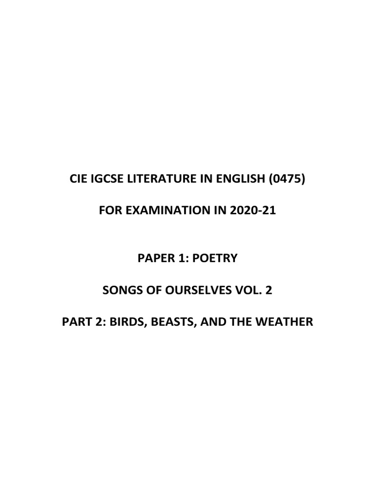 IGCSE Literature Poetry (Full Poems) | PDF | Nature