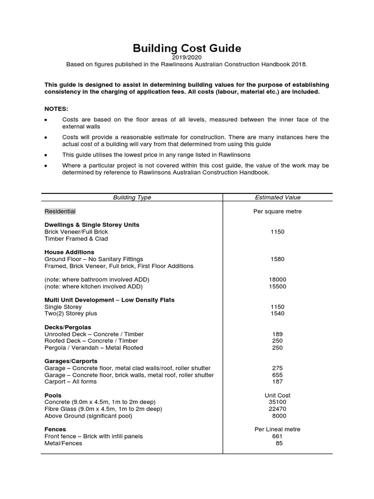 Building Cost Guide: Building Type Estimated Value | PDF | Building | Wall