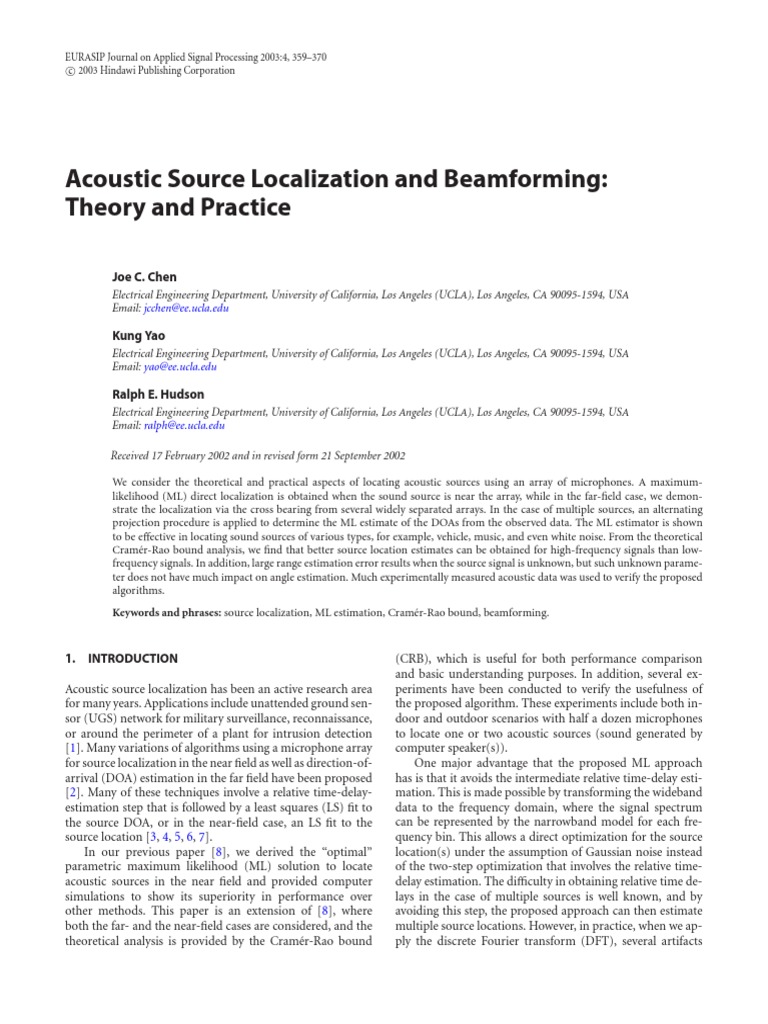 Acoustic Source Localization and Beamforming: Theory and Practice | PDF | Estimation Theory ...