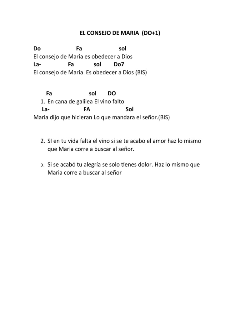 Letra y acordes de "El Consejo de María" | PDF
