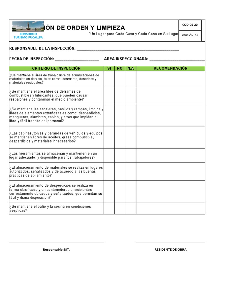 Inspección - Orden y Limpieza | PDF