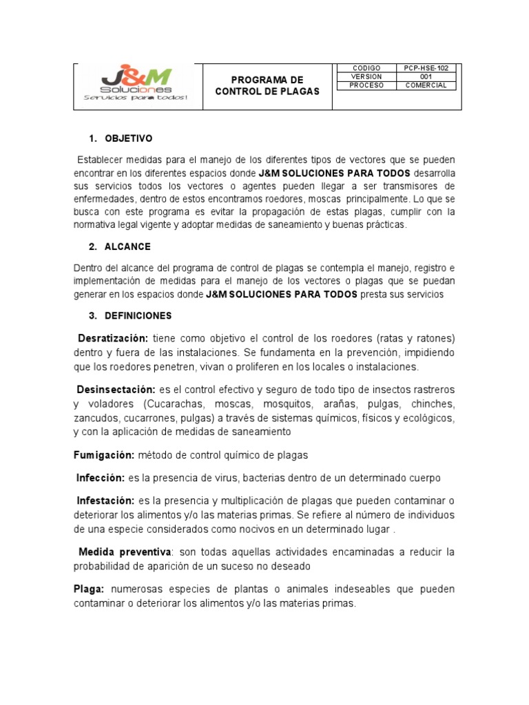 Programa de Control de Plagas Soluciones para Todos | PDF | Plaga ...