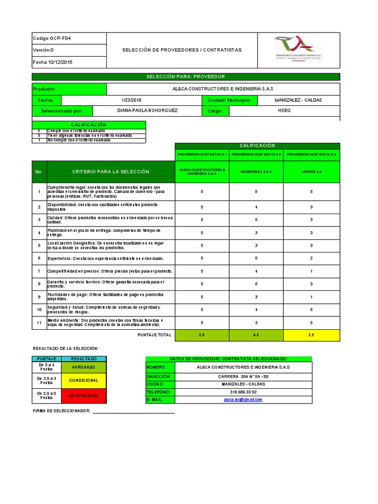 GCP-F-04 Seleccion de Proveedores | PDF | Economias | Business