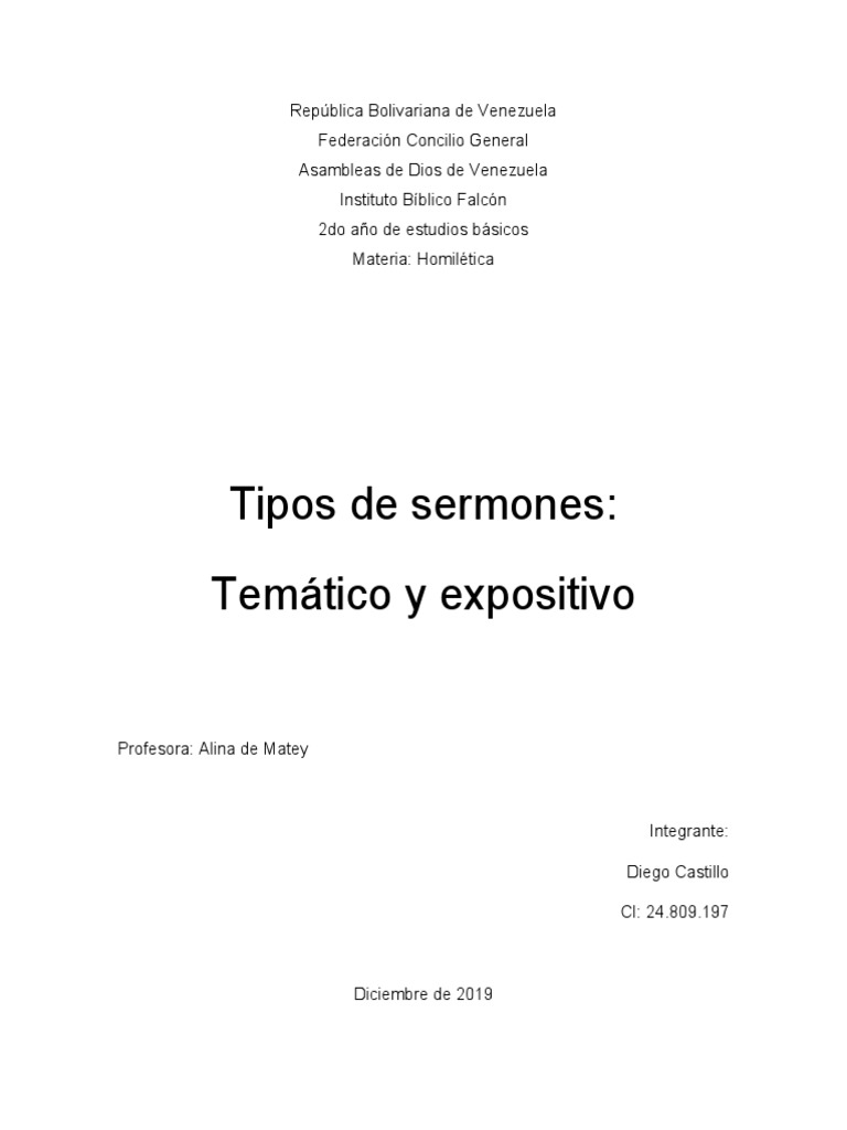 Sermon Expositivo y Tematico | Descargar gratis PDF | Sermón | Oración