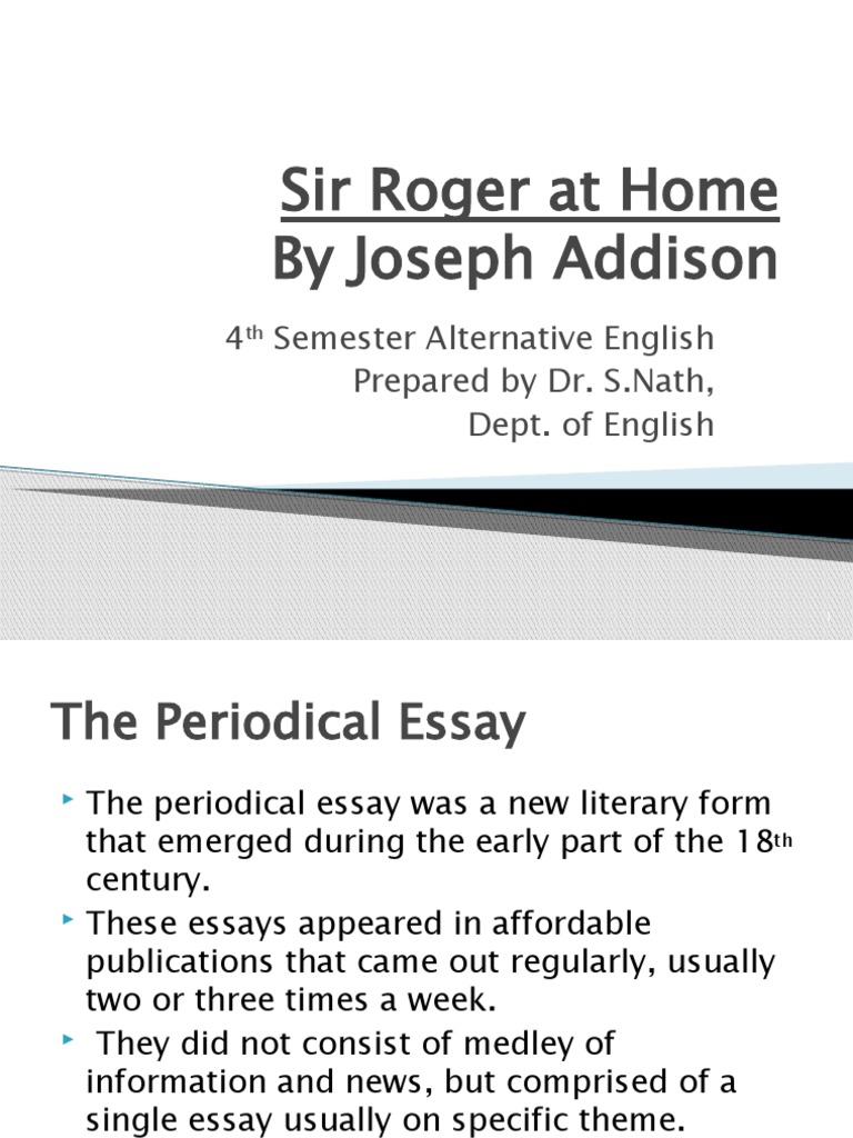 Sir Roger at Home by Joseph Addison: 4 Semester Alternative English ...