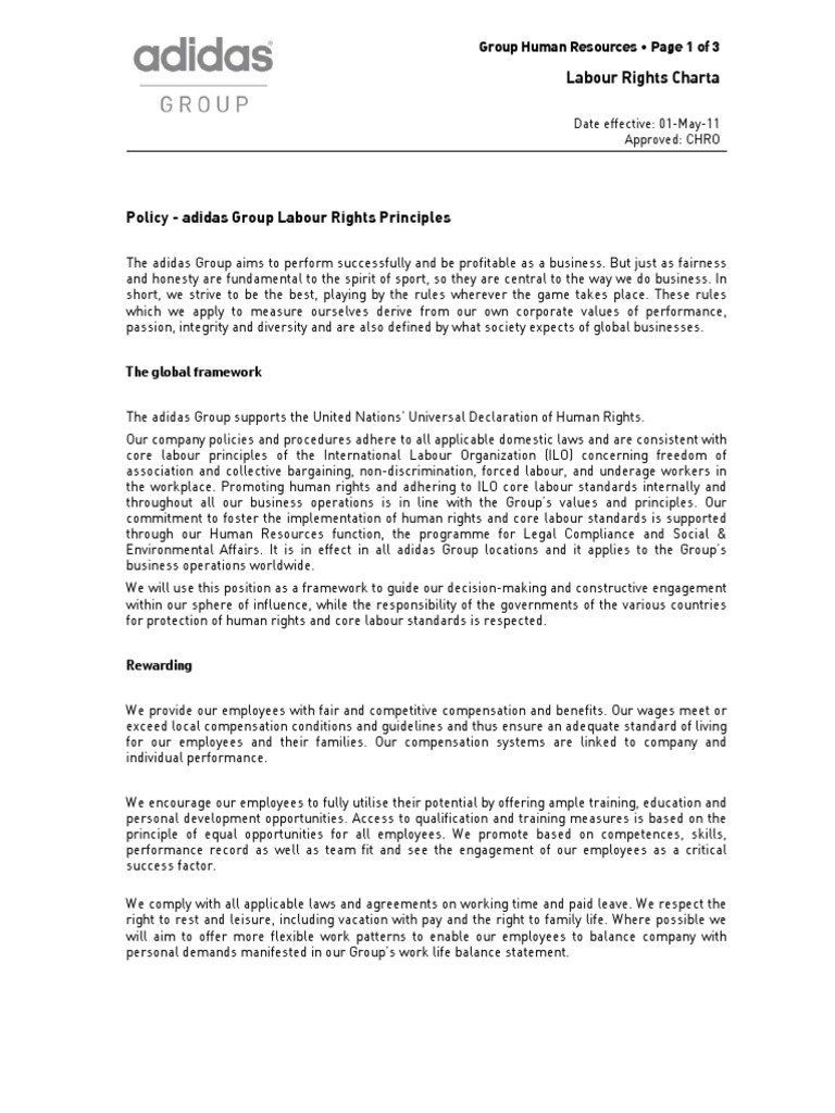 adidas Labour Rights Principles Guide | PDF | Labour Law | Employment