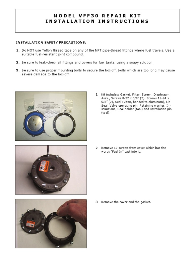 Model Vff30 Repair Kit Installation Instructions: Suitable Fuel ...