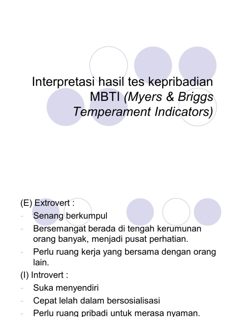 Interpretasi Hasil Tes Kepribadian MBTI (Myers & | PDF