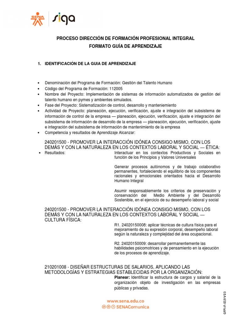 Gfpi-F-019 - Guia - de - Aprendizaje Tg. GTH 2020-I | PDF | Salario | Factores humanos y ergonomía