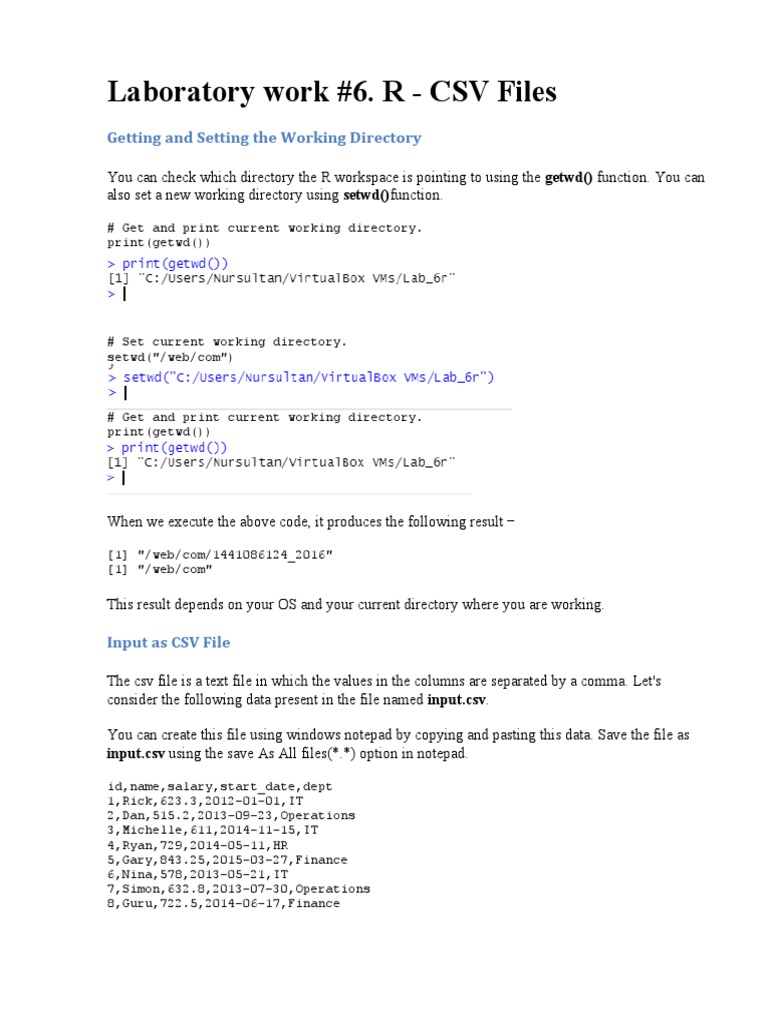 Laboratory Work #6. R - CSV Files: Getting and Setting The Working ...