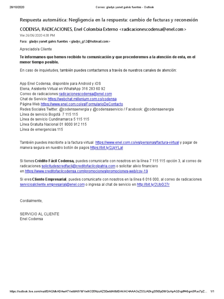 Respuesta a consulta de facturas Enel Codensa | PDF | Negocios | Tecnología