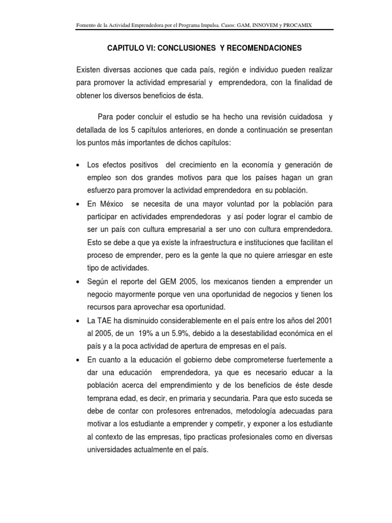 Conclusiones Emprendimiento 1 PDF | PDF | Iniciativa empresarial ...