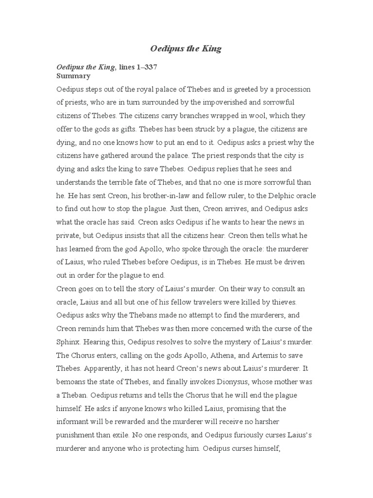 Oedipus The King. Summary | PDF | Oedipus | Theban Mythology