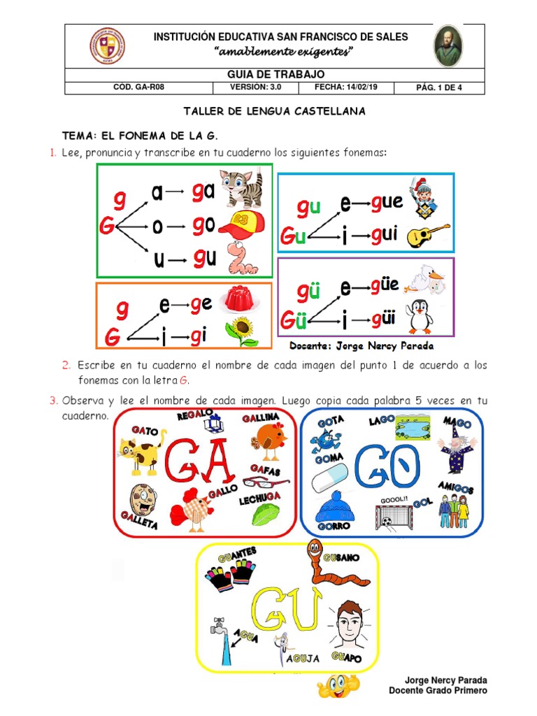 Guia 1 Lengua Castellana. Fonema de La G | PDF | Idiomas