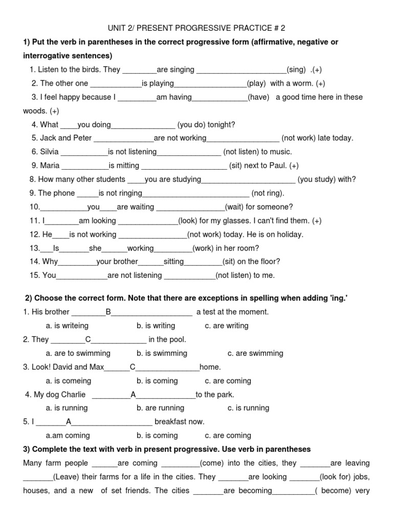 Present Progressive Practice # 2 | PDF