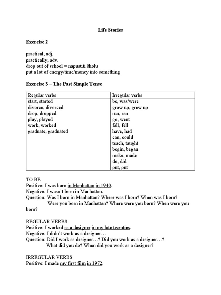 Life Stories Exercise 2 | PDF