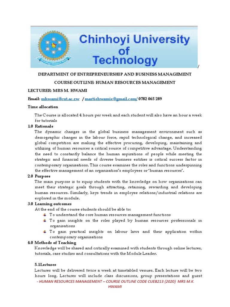 HRM Course Outline | PDF | Human Resources | Human Resource Management