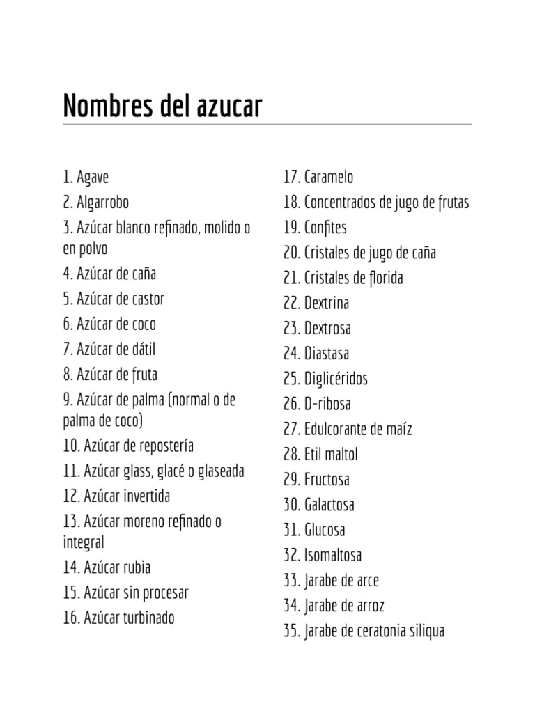 Nombres Del Azucar | PDF