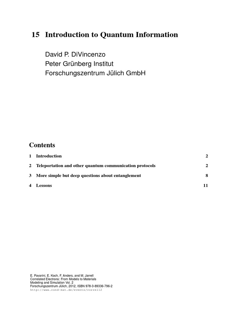 15 Introduction To Quantum Information - DiVincenzo PDF | PDF | Quantum ...