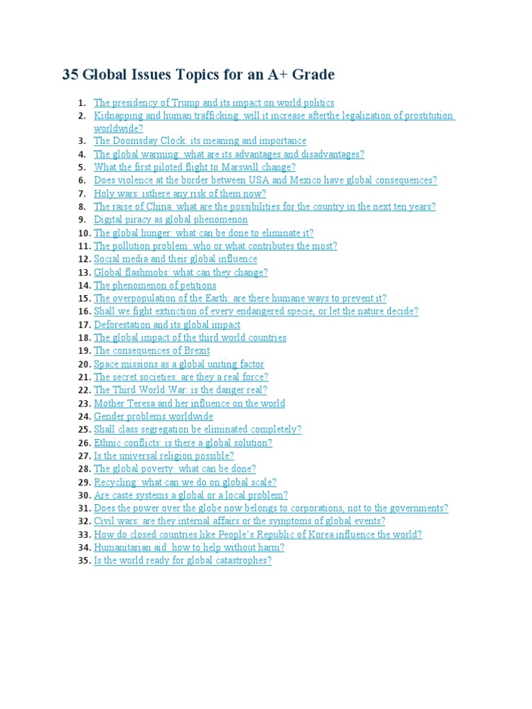 35 Global Issues Topics for Essays | PDF