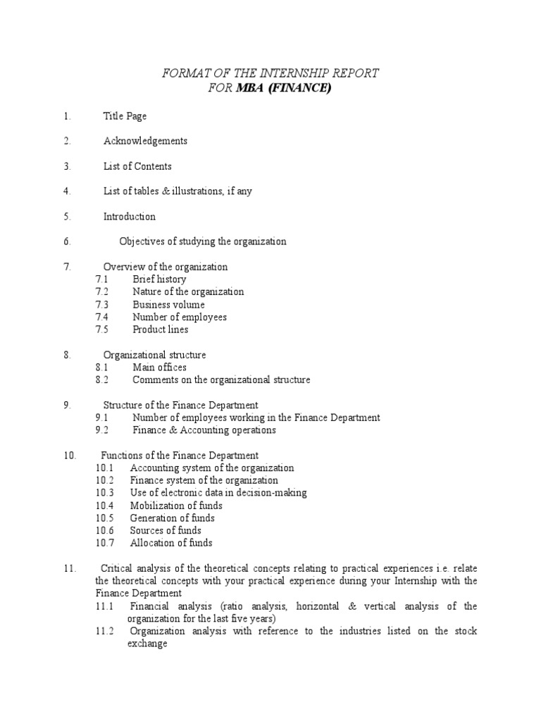 MBA Finance Internship Report Format | PDF | Organizational Structure ...