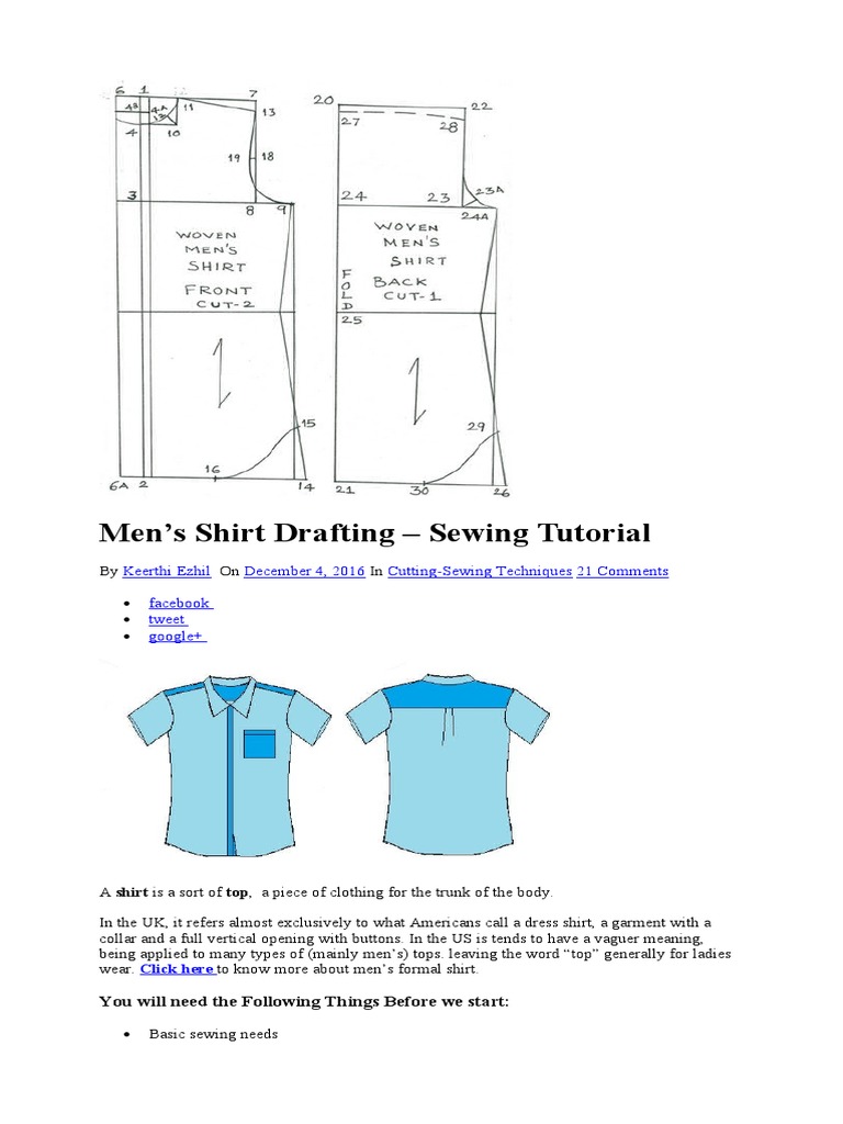 Men's Shirt Drafting - Sewing Tutorial | PDF | Shirt | Textiles
