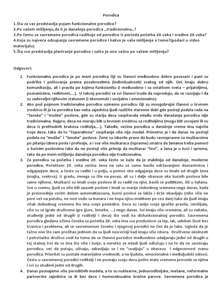 Porodica-Pitanja I Odgovori | PDF