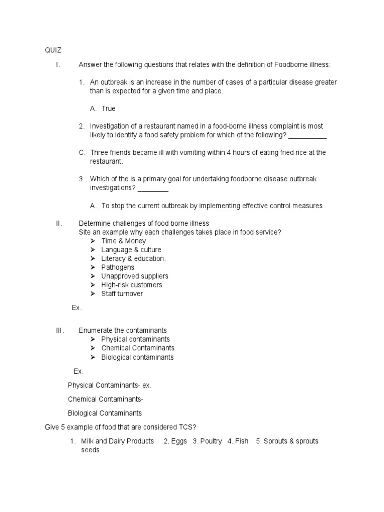 Quiz Food Safety | PDF | Foodborne Illness | Medical Specialties