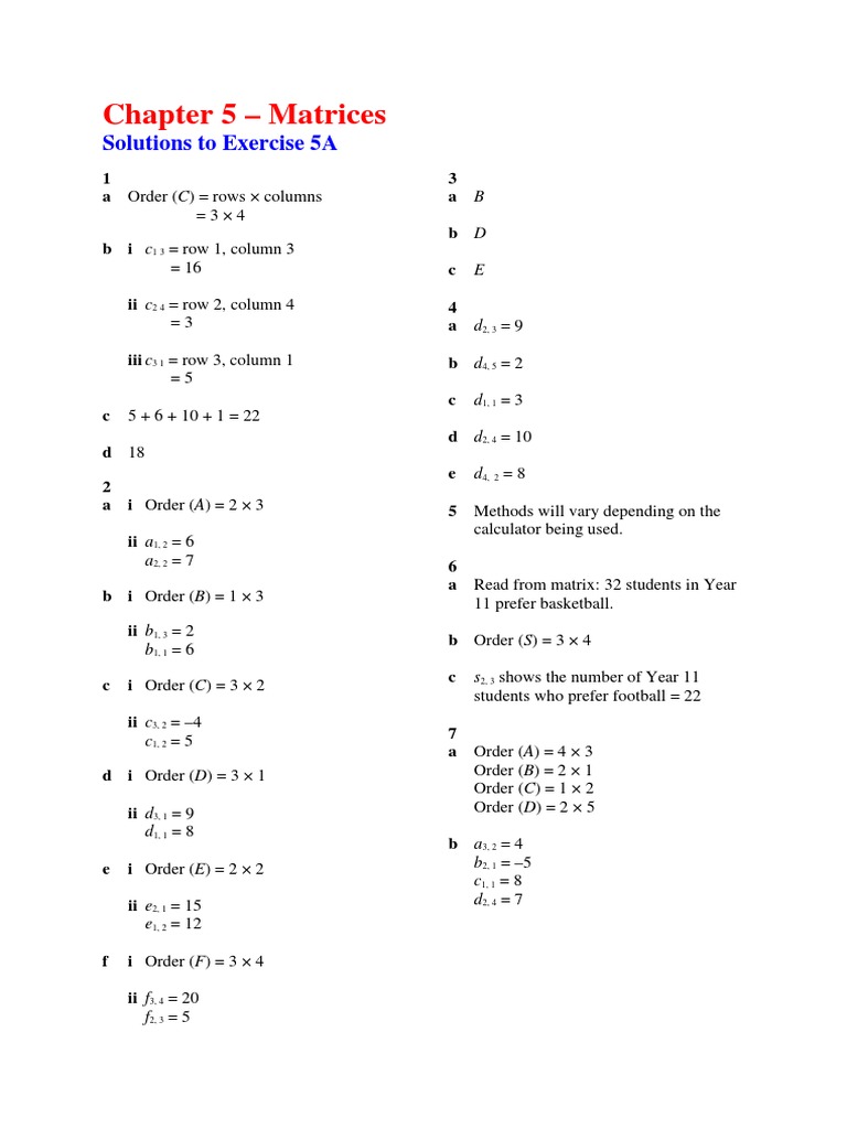 Chapter-5-Worked-Solutions - Matrices | PDF | Matrix (Mathematics) | Functions And Mappings