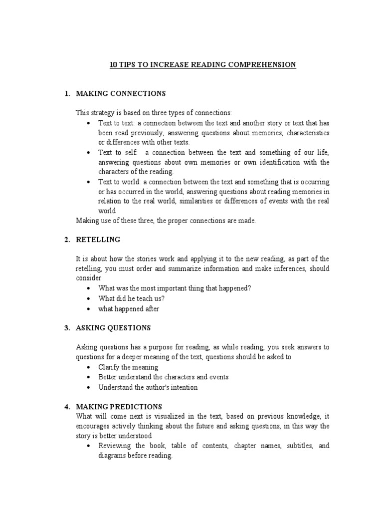 10 Tips To Increase Reading Comprehension | PDF | Reading Comprehension ...