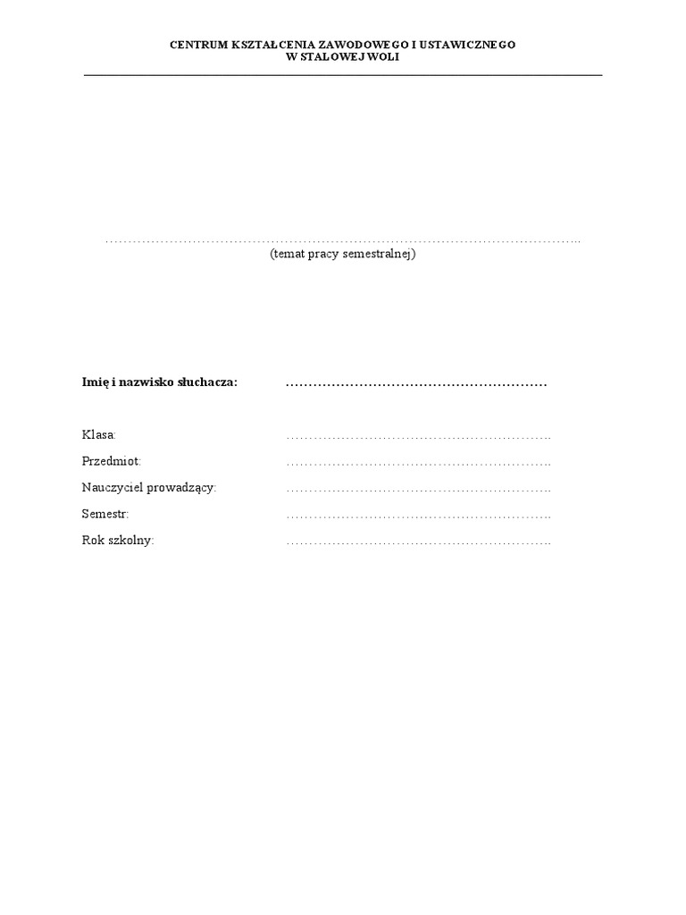 Wzor Pierwszej Strony Pracy Semestralnej | PDF