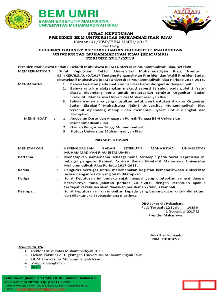 Contoh Surat Keputusan BEM | PDF