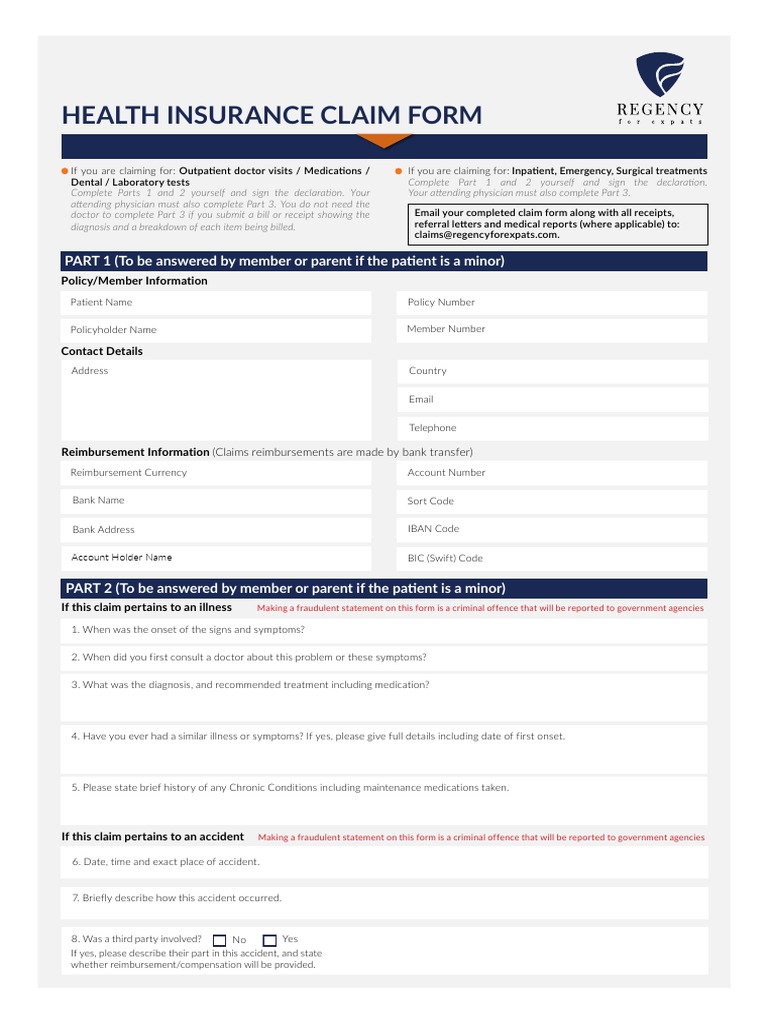 Regency for Expats Claim Form Guide | PDF | Patient | Insurance